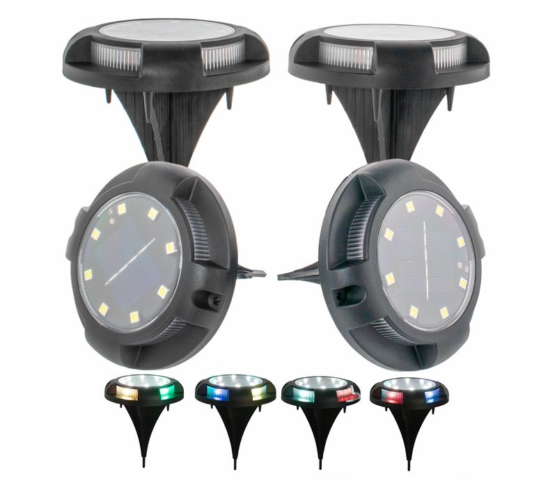 Solar Disc Powered 8 White LED Disk Ground Lights w/ 4 COLOR Changing ...